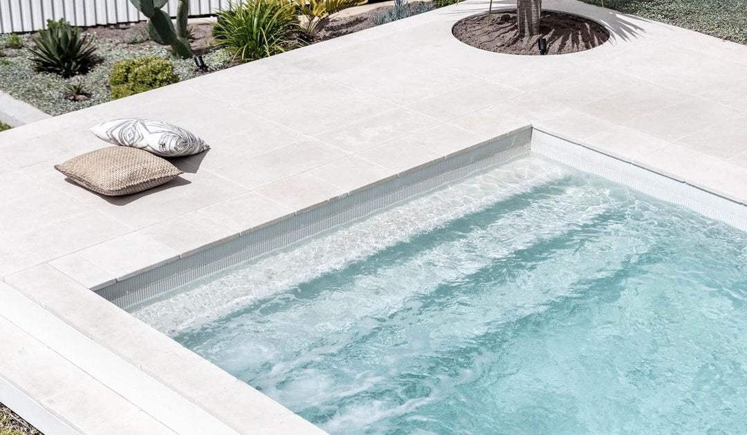 Stunning poolside design with White Sand Limestone | Stone and Tile ...