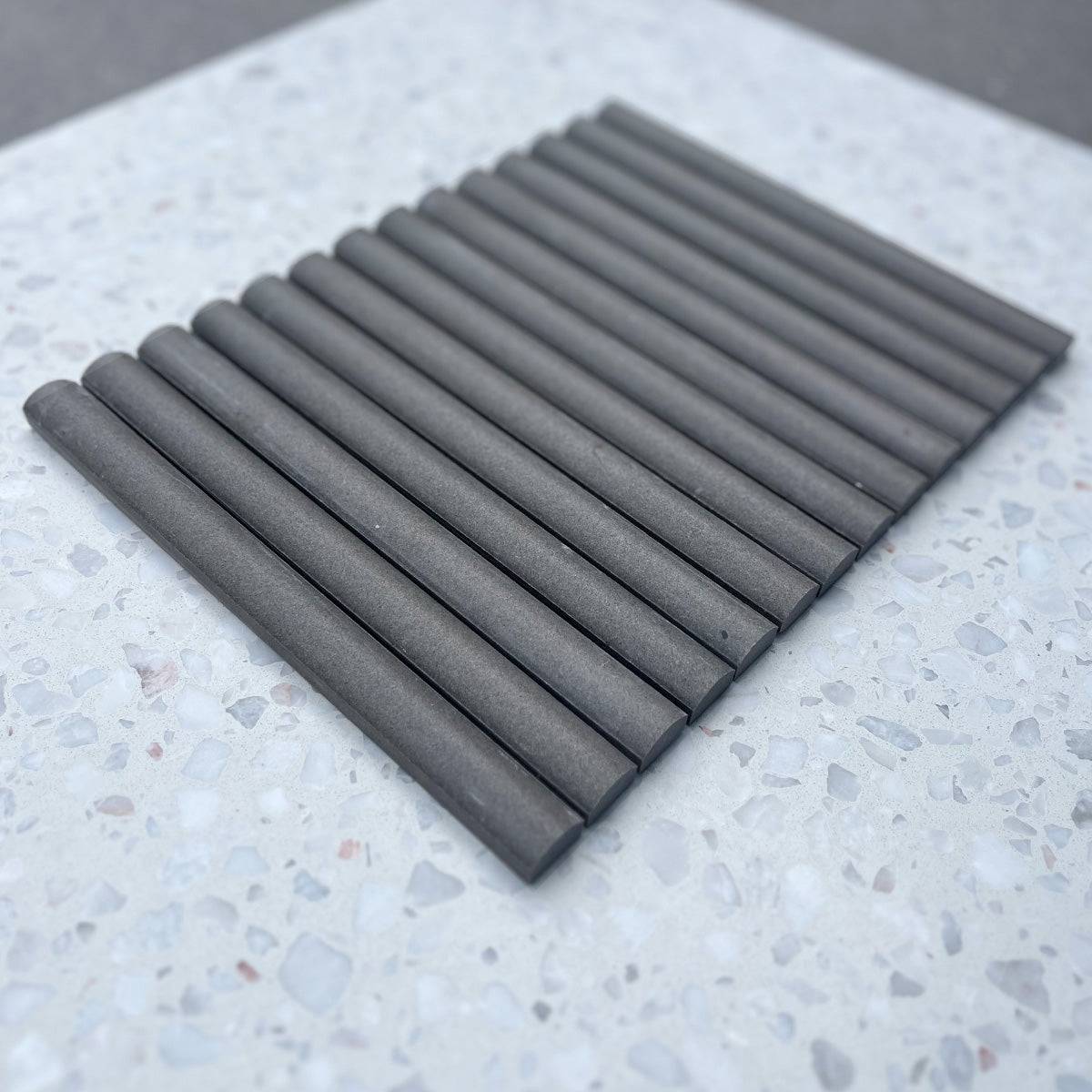 Protaras Charcoal Convex Flute Unglazed Porcelain Mosaic – Stone and ...