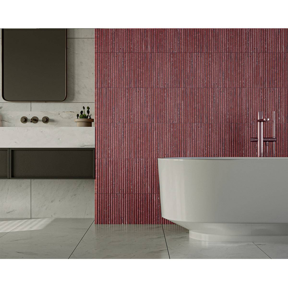 Rosso Travertine Mini Flute Plus Convex Mosaic | Buy Convex Marble ...