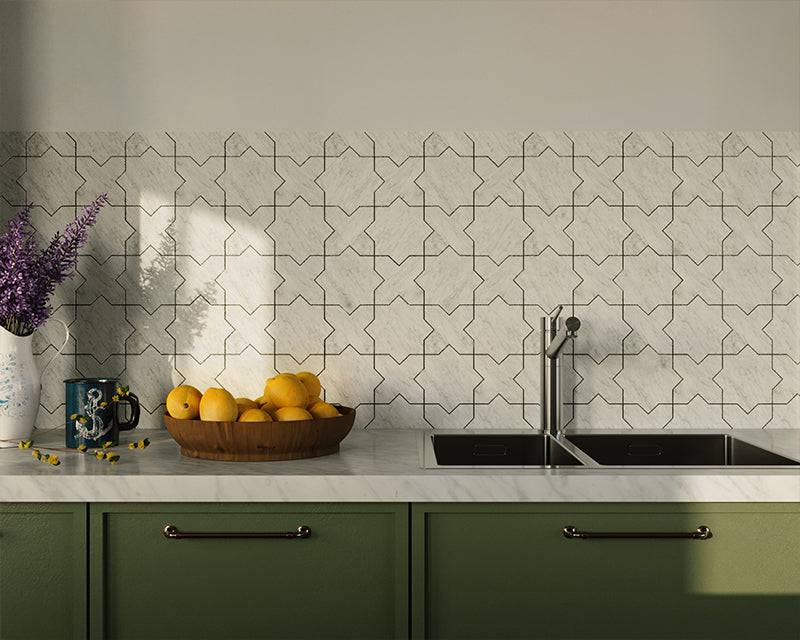 Carrara Bianco Star and Cross Geometria | Buy Marble Mosaic – Stone and ...