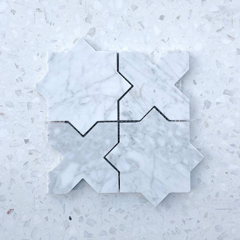Carrara Bianco Star and Cross Geometria | Buy Marble Mosaic – Stone and ...